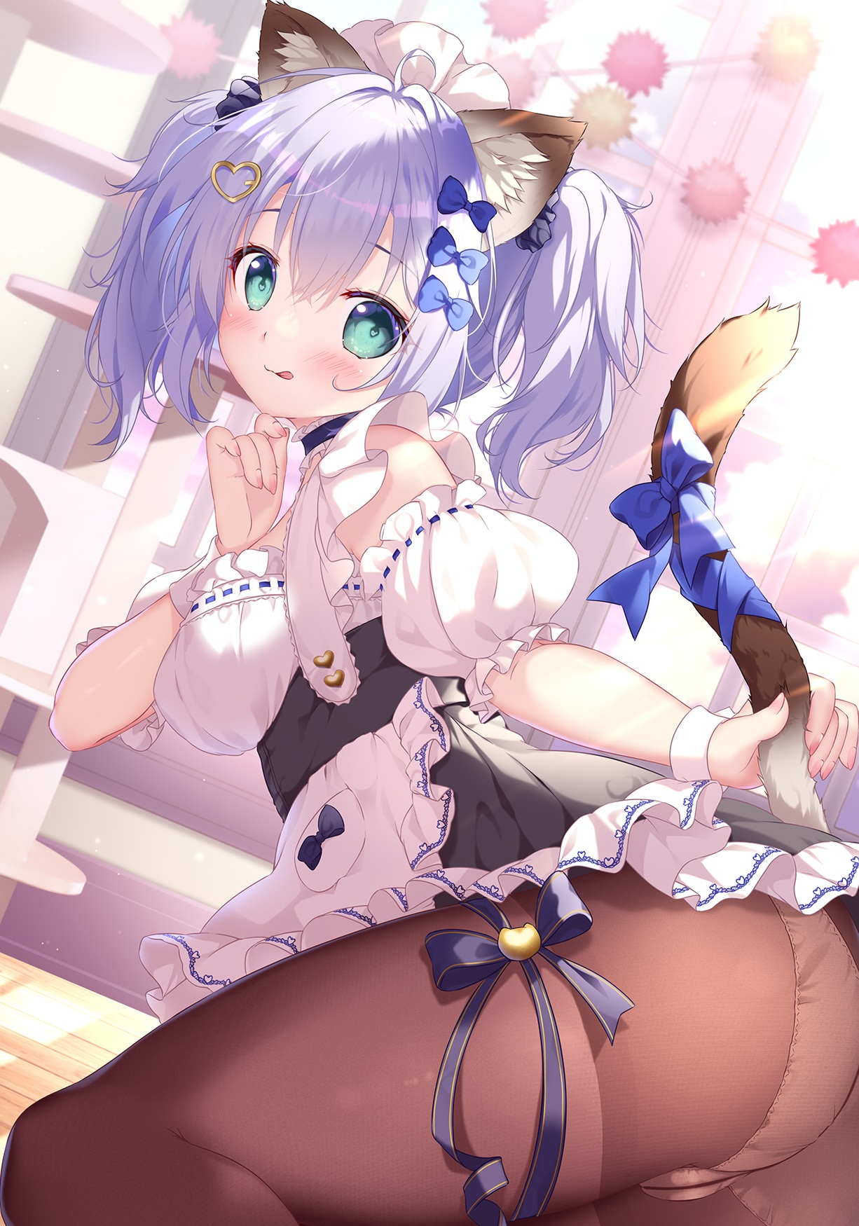 mikeou animal ears detexted garter maid nekomimi pantsu pantyhose see through skirt lift tail ...